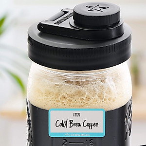 Brewing America Glass Mason Jar Pitcher with Lid - Ball Jar, 1 Quart (32 oz) with Black Wide Mouth Mason Jar Pour Lid, for Smoothie, Boba Cup, Sun Tea Jar, Cold Coffee Glass Tumbler, 1-Pack