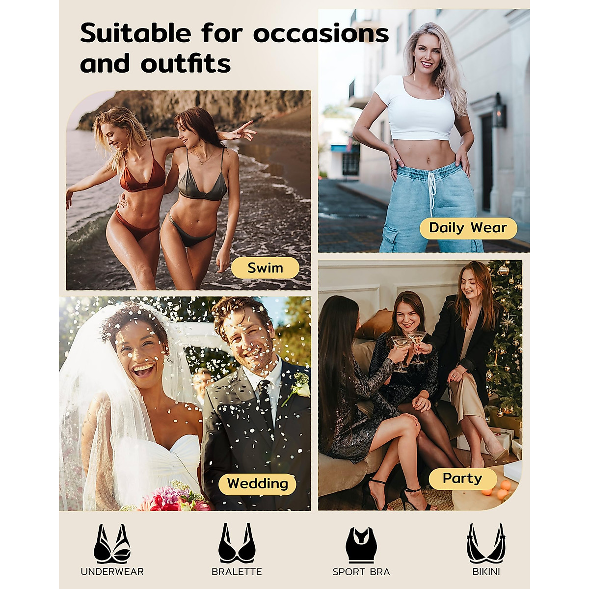 Niidor Self-Adhesive Bra Pads Insert Removable Triangle Push Up Sticky Bra Cups Inserts Breast Lifter for Bikini Swimsuit