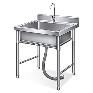 Stainless Steel Commercial Kitchen Sink Single Bowl 1 Compartment with Faucet Free Standing Utility Sink for Restaurant Kitchen Laundry Garage Indoor Outdoor (23.6"W x 23.6"D x 31.5"H)