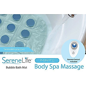 Portable Spa Bubble Bath Massager - Thermal Spa Waterproof Non-Slip Mat with Suction Cup Bottom, Motorized Air Pump & Adjustable Bubble Settings - Remote Control Included - Serenelife AZPHSPAMT22