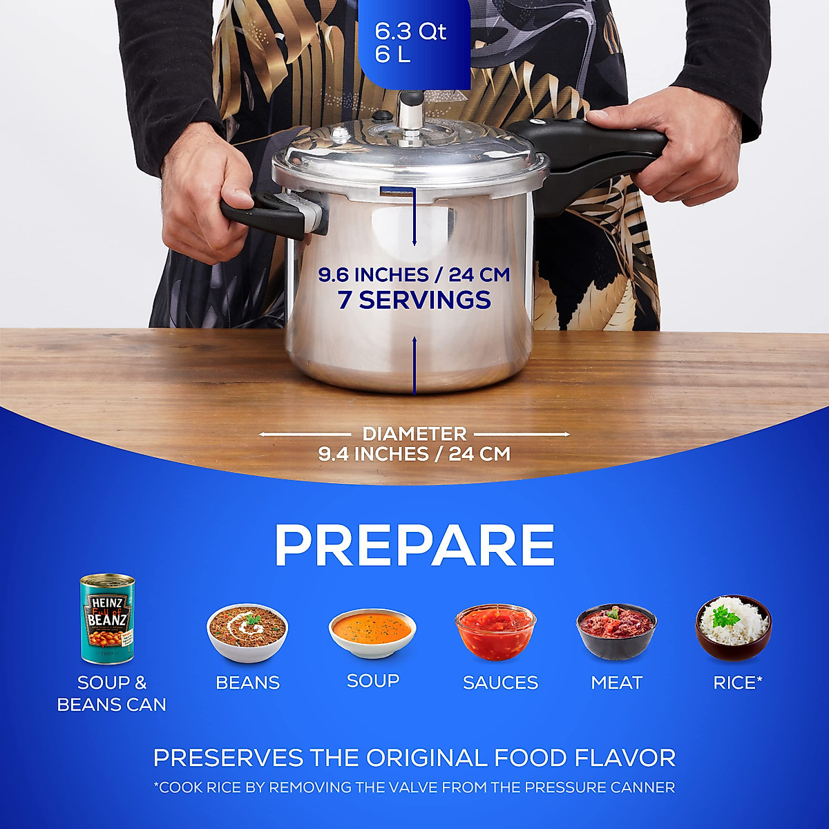 Universal 6.3 Quart / 6 Liter Anti-Rust Ultra Pressure Cooker, Aluminum Pressure Cooker for 7 Servings, Pressure Cooker for Canning, Even Heat Distribution, Diameter 9.4 inches, Height 9.6 inches