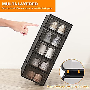 Fixwal Clear Shoe Storage Boxes Stackable, 12 Pack Large Shoe Storage Box with Front Opening Lids, Shoe Container Boxes for Closet Bedroom Bathroom, 13.1 x 9 x 5.5 Inches, Black