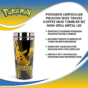 Pokemon Lenticular Pikachu 16oz Insulated Travel Coffee Tumbler Mug With Non-Spill & Leak Proof Metal Lid for Ice Drinks & Hot Beverages - Best for Indoor Home & Office Use or Outdoor Hiking & Camping