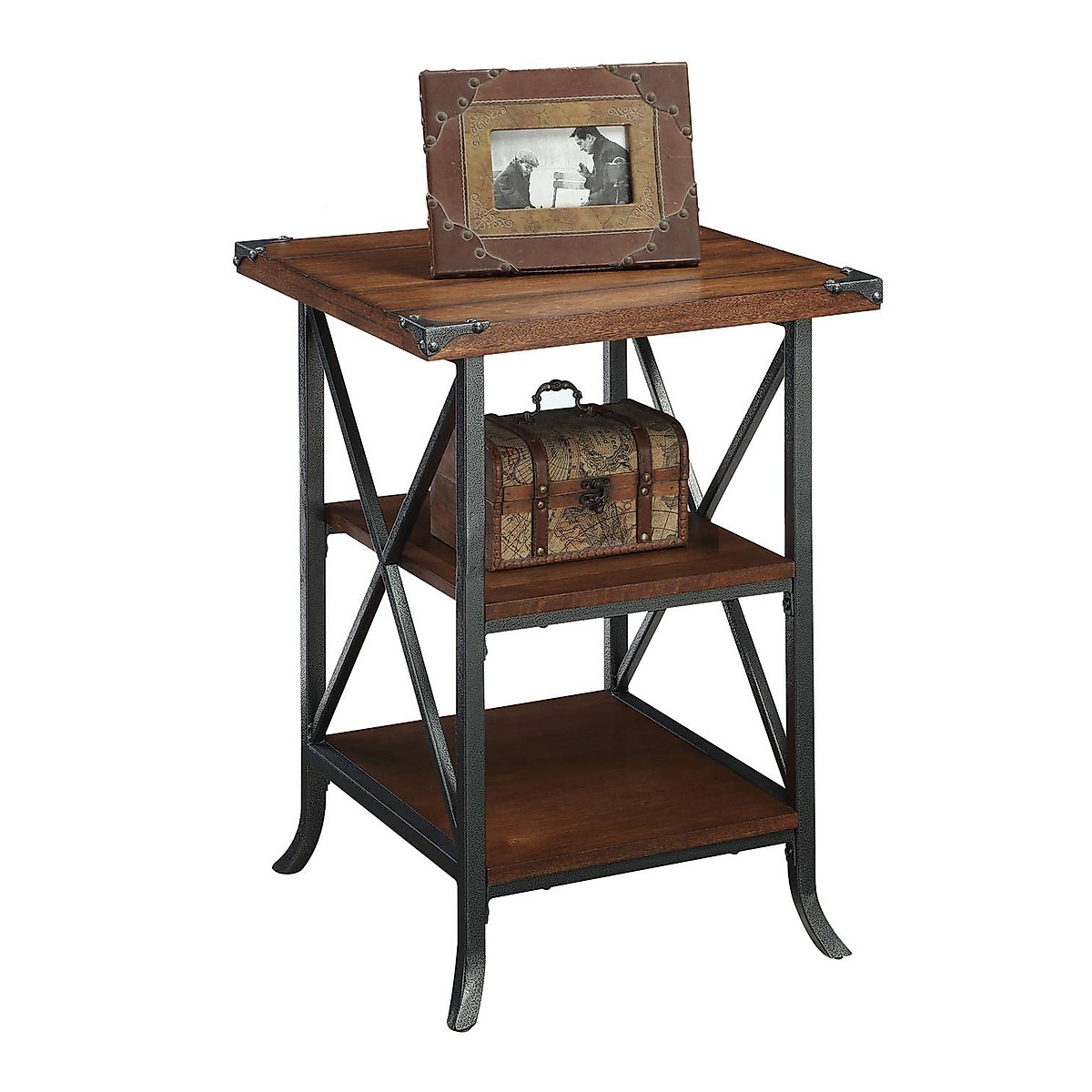 Convenience Concepts Brookline End Table, Dark Walnut / Slate Gray Frame