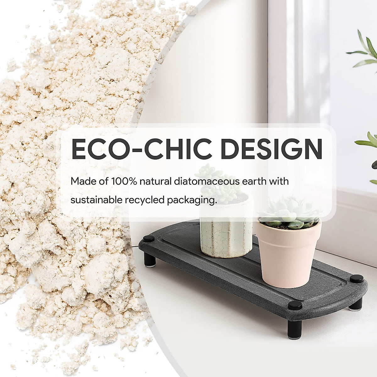 ACWOWO Home Sink Caddy, Instant Dry Kitchen Bathroom Sink Organizer, Diatomaceous Earth Water Absorbing Quick Dry Stone Drying Mat Tray for Sink Soap Bottles Sponge Holder, Gray