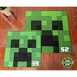 Minecraft Green Creeper Large Square Area Rug | Official Video Game Collectible | Indoor Floor Mat, Rugs for Living Room and Bedroom | Home Decor for Kids Room, Playroom | 52 x 52 Inches