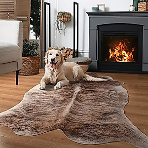 LYENDOS Faux Cowhide RugLarge Size 5.2 x 6.2 Feet, Cowhide Rug for Home Decor,Retro Modern Style, Thickened, Non-Slip