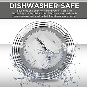 Modern Innovations Universal Lid with Tempered Glass Top for Pots & Pans, Fits 8.25, 9, 10, 11, and 12 Inch Cookware - Large Replacement Frying Pan Cover, Cast Iron Skillet Lids - Stainless Steel
