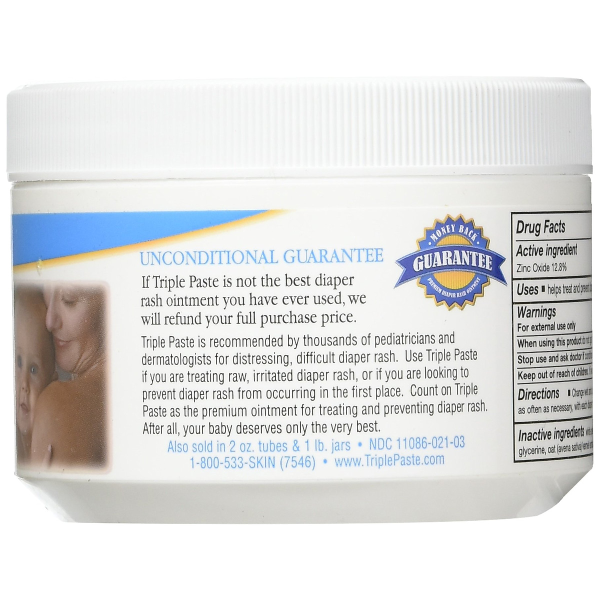Triple Paste Diaper Rash Cream, Hypoallergenic Medicated Ointment for Babies, 8 oz (Pack of 2)