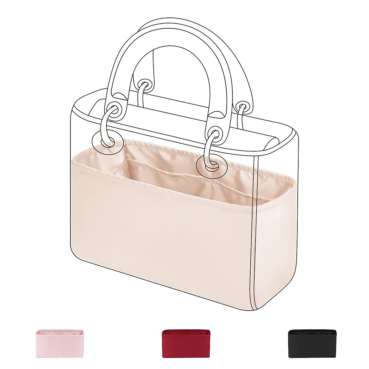 DGAZ Silk Purse Organizer Insert For Lady-Dior Micro/Mini/S/M/L bags，Silky Smooth Bag Organizer，Luxury Handbag & Tote Shaper（Craie，M）
