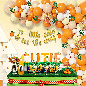 Amandir 122pcs Little Cutie Baby Shower Decorations, Orange Yellow Balloon Garland Arch kit, Willow Leaves A Little Cutie is On The Way Banner for Tangerine Theme Fruit Birthday Party Decor