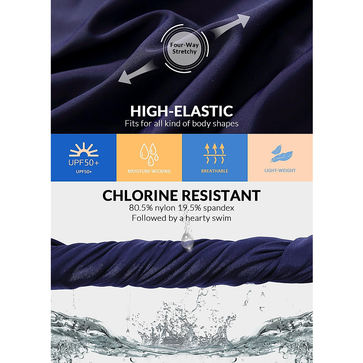 BALEAF Women's 3" High Waisted Swim Bottoms Bathing Suit Boy Shorts Tummy Control Full Coverage Swimsuit Bottoms Modest Navy Blue XL