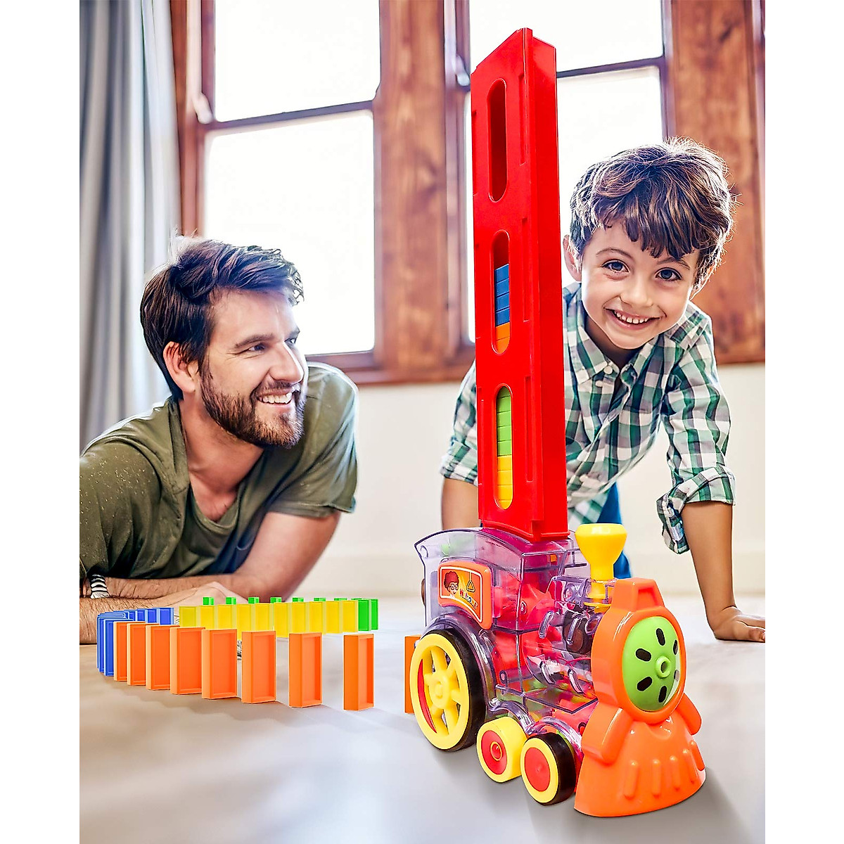 POPUTOY Domino Train, Automatic Domino Blocks Building Set Plastic Kids Children Creative Toy Game Educational Play for 3-12 Year Old Boys and Girls (80pcs)