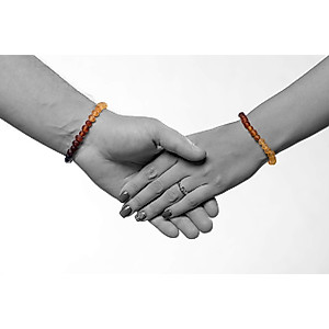 AMBERAGE Natural Baltic Amber Bracelet for Adults (Women/Men) - Hand made From Raw-Unpolished/Certified Baltic Amber Beads(6 Colors) (8, Raw-Unpolished Rainbow)