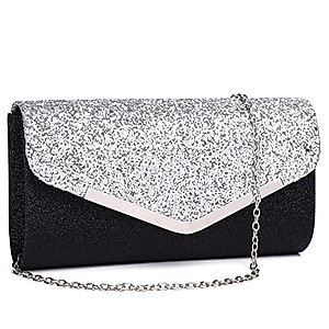 Gurina Womens Shiny Sequins Evening Clutch Sparkling Party Handbag Glittered Envelope Clutch Bling Shoulder Bag for Wedding Party Prom