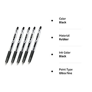 Pilot Juice Retractable Premium Gel Ink Roller Ball Pens, Ultra Fine Point,-0.38mm- Black Ink,-Value Set of 5