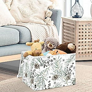 CaTaKu Christmas Pine Berries Storage Bins with Lids and Handles, Fabric Large Storage Container Cube Basket with Lid Decorative Storage Boxes for Organizing Clothes
