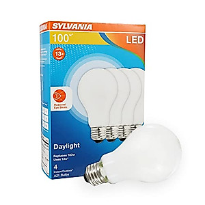 LEDVANCE Sylvania Reduced Eye Strain A21 LED Light Bulb, 100W = 15W, 13 Year, Dimmable, Frosted, 5000K, Daylight - 4 Pack (40660)