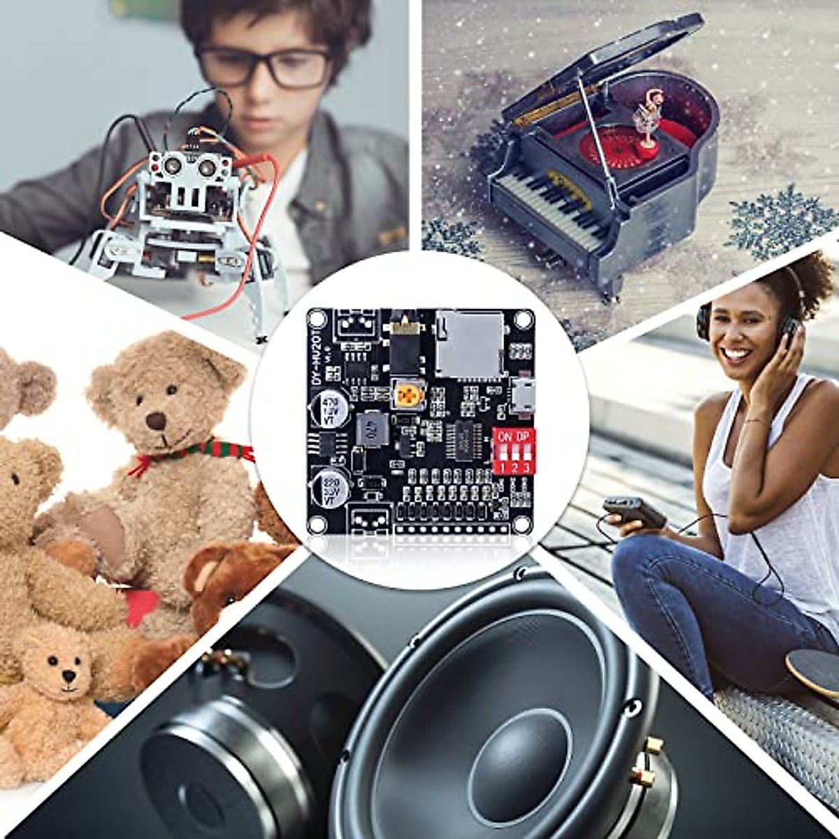 20W Voice Playback Module, PEMENOL DC 6-35V Sound Board USB Downloadable Music Player 24-bit DAC Output MP3 WAV Support TF Card 32GB Max for Broadcast Device DIY Valentine's Day Gift