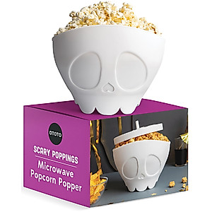 NEW!!! OTOTO Scary Poppings Microwave Popcorn Popper - Gothic Popcorn Microwave Popper, Silicone Microwave Popcorn Popper, Collapsible Bowl Popcorn Bowls, Halloween Goth Accessories Goth Gifts (White)