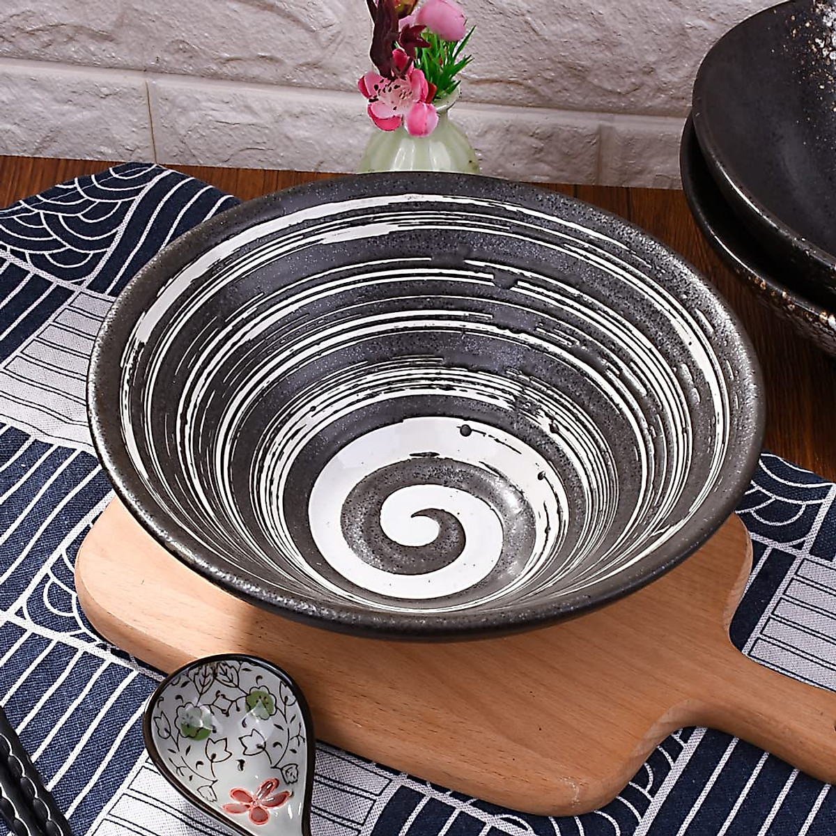 Japanese Ramen Bowls Set, 32 OZ Ceramic Noodle Soup Cereal Bowls (BSB)