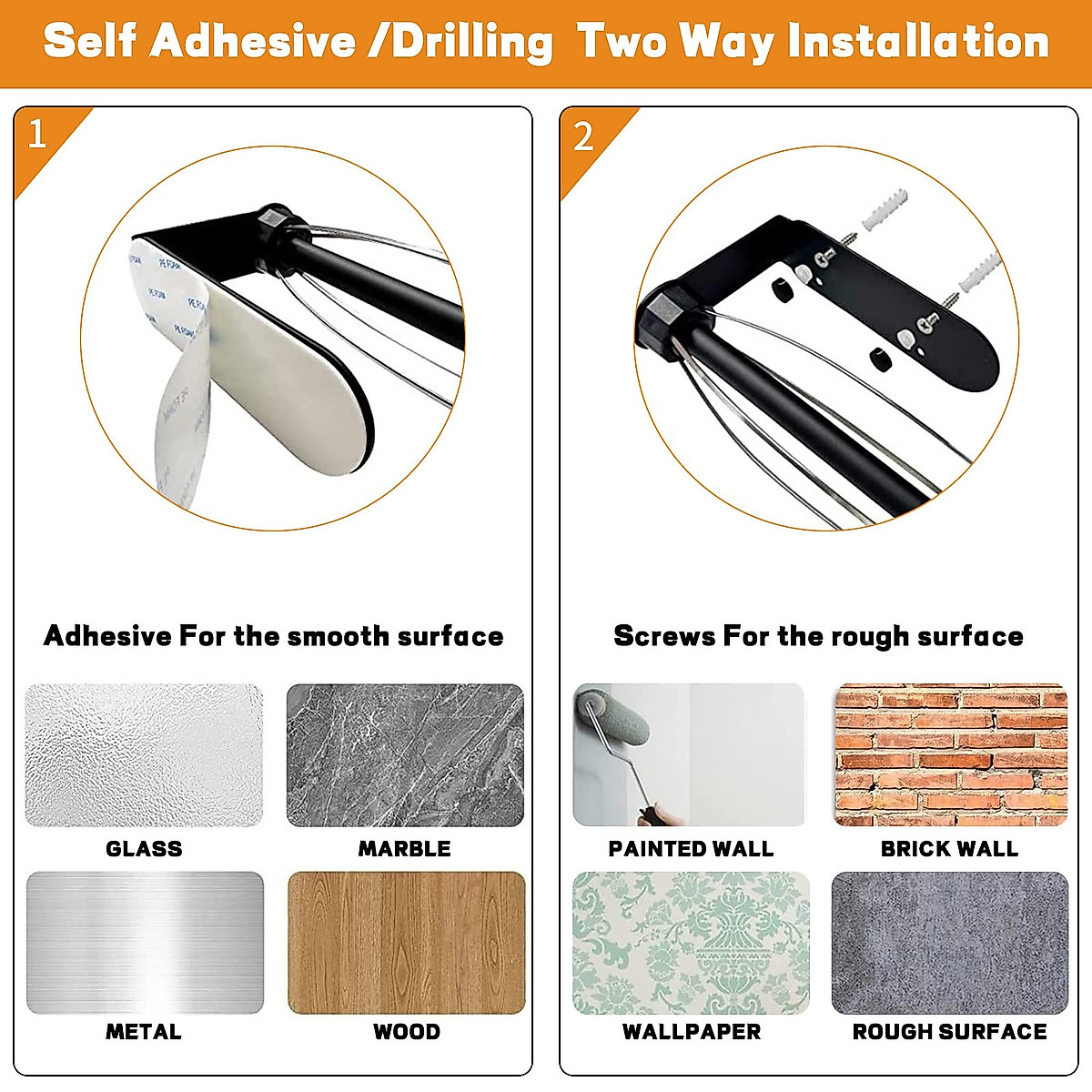 Paper Towel Holder Under Cabinet, Self-Adhesive Paper Towel Holder with 2 Hooks,Single Hand Operable Wall Mount Paper Roll Holder with Damping Effect for Kichen Bathroom