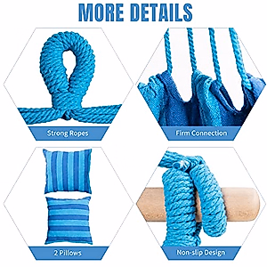 Tangkula Hanging Hammock Chair, Hanging Swing Chair with 2 Pillows, Wood Support Bar, Handmade Cotton Rope Hanging Seat for Indoor Outdoor, Ideal for Bedroom, Patio, Yard, Garden