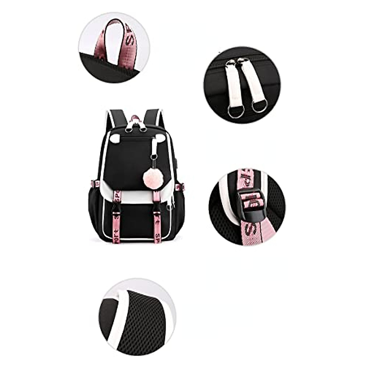 AMZTAN Travel Laptop Backpack for Students with USB Charging Port Oxford Handle Shoulder Tote Bag Laptop Schoolbag (Black)