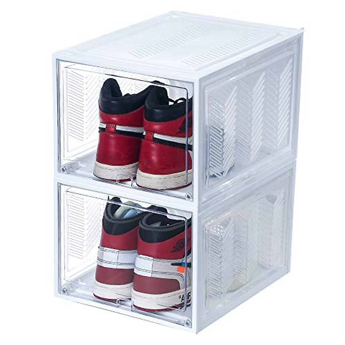 Shoe Organizer with Hard & Thick Plastic Board Shoe Storage Boxes Fits US Size 13, shoe boxes Clear Plastic Stackable Measure L14.2xW11.2xH8.5(inch) For Sneaker High Heel Storage & Display (YW-2PK)