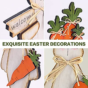 RoseCraft Easter Decorations, 3Pcs Rustic Wooden Bunny/Carrot Table Sign Decor for The Tabletop Centerpiece Rabbit Crafts Gift, for The Home Office Desk Birthday Party Supplies Spring Decorations.