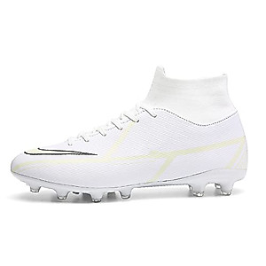 Men's Soccer Boots Football Cleats AG Hightop Football Shoes Athletic Indoor Outdoor Comfortable Soccer Shoes White