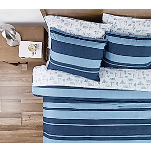 Nautica - Queen Comforter Set, Cotton Reversible Bedding with Matching Shams, Stylish Home Decor (Longpoint Blue, Queen)