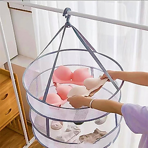 Qaoliffa 2-Tier Folding Mesh Clothes Hanging Dryer,Prevent Sweater from Deforming,Laundry Basket for Drying Underwear，Towels, Hats, Scarves,23 inches in Diameter(Set of 2)