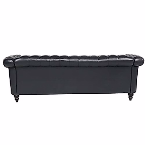 Dvasovio Chesterfield Luxury Leather Sofa, Upholstered PU Sofa with Tufted Back, Classic 3 Seater Leather Couch Rolled Arm for Living Room Office, Black