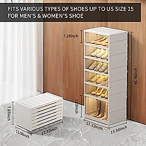 CIMLORD 6-Tier Foldable Shoe Rack Organizer for Closet 6-12Pairs Plastic Collapsible Shoes Storage Box Clear Shoe Boxes Stackable with Door Easy Assembly Shoe Cabinet Bins with Lids Large
