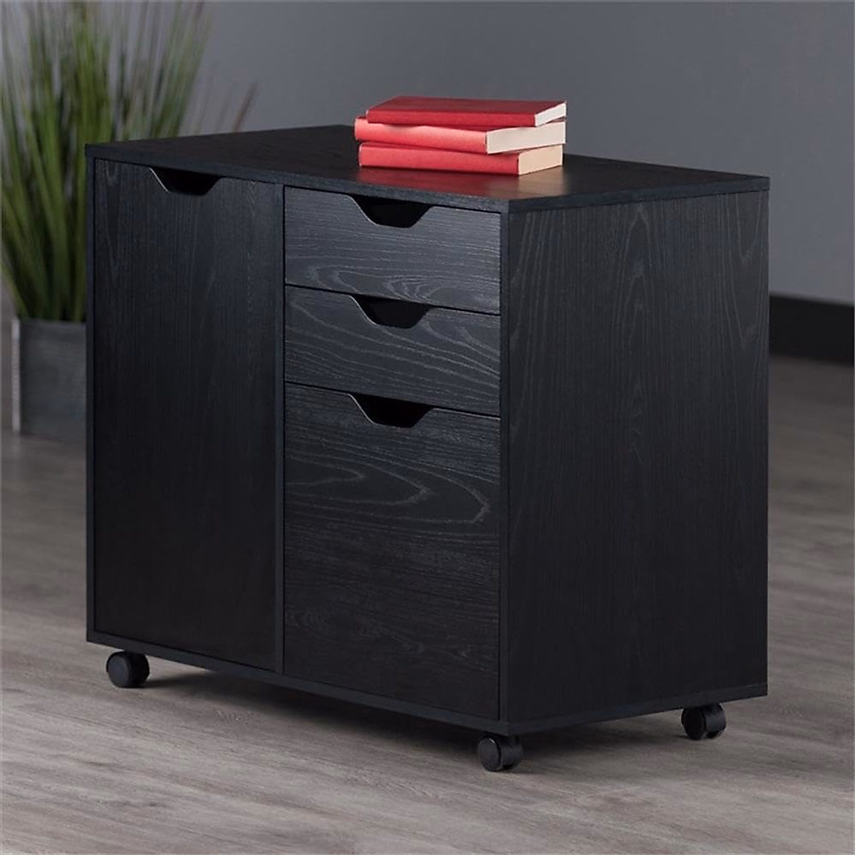 Winsome Halifax Storage Mobile Cabinets, 1 Large Door, 3 Drawers, for Home Office, Black
