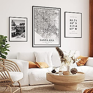 Dear Mapper Santa Ana United States View Abstract Road Modern Map Art Minimalist Painting Black and White Canvas Line Art Print Poster Art Line Paintings Home Decor (Set of 3 Unframed) (12x16inch)