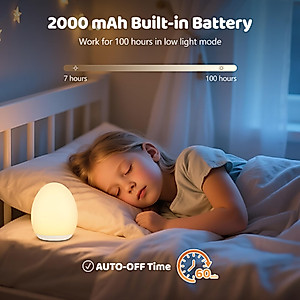 MediAcous Night Light for Kids, Baby Night Light with 8 Colors Changing & Dimming Function, Rechargeable Night Light with 1 Hour Timer & Touch Control, Up to 100H