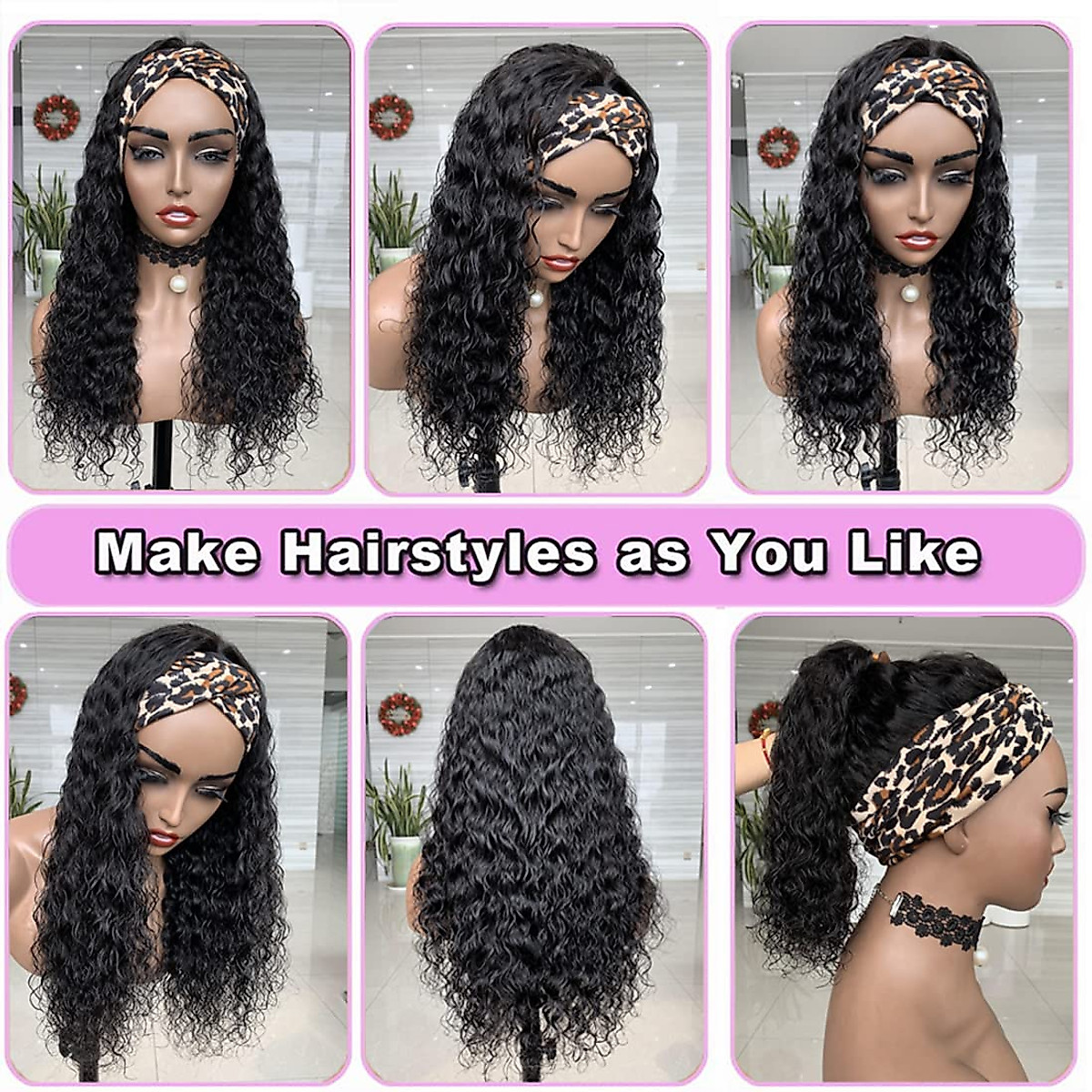 Kkioor Headband Wigs for Black Women 12inch Ombre Highlight P1b/27 Curly Headband Wigs Human Hair 10A Brazilian Remy Glueless None Lace Front Wigs 150% Density Body Curly Half Wigs
