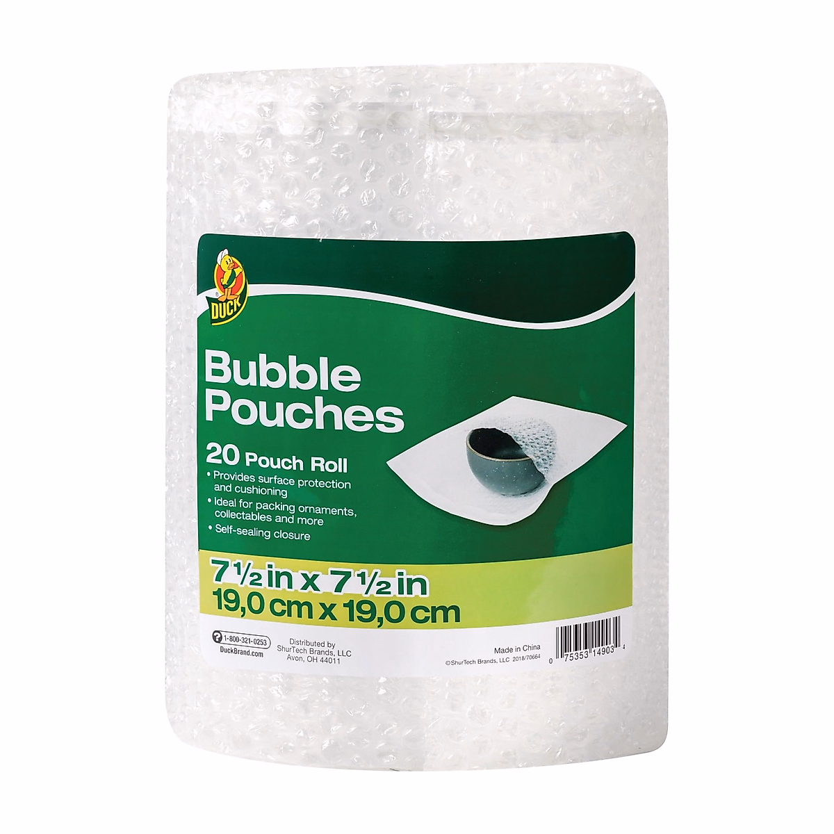 Duck® Brand Bubble Pouches Roll, 7.5" x 12', Clear