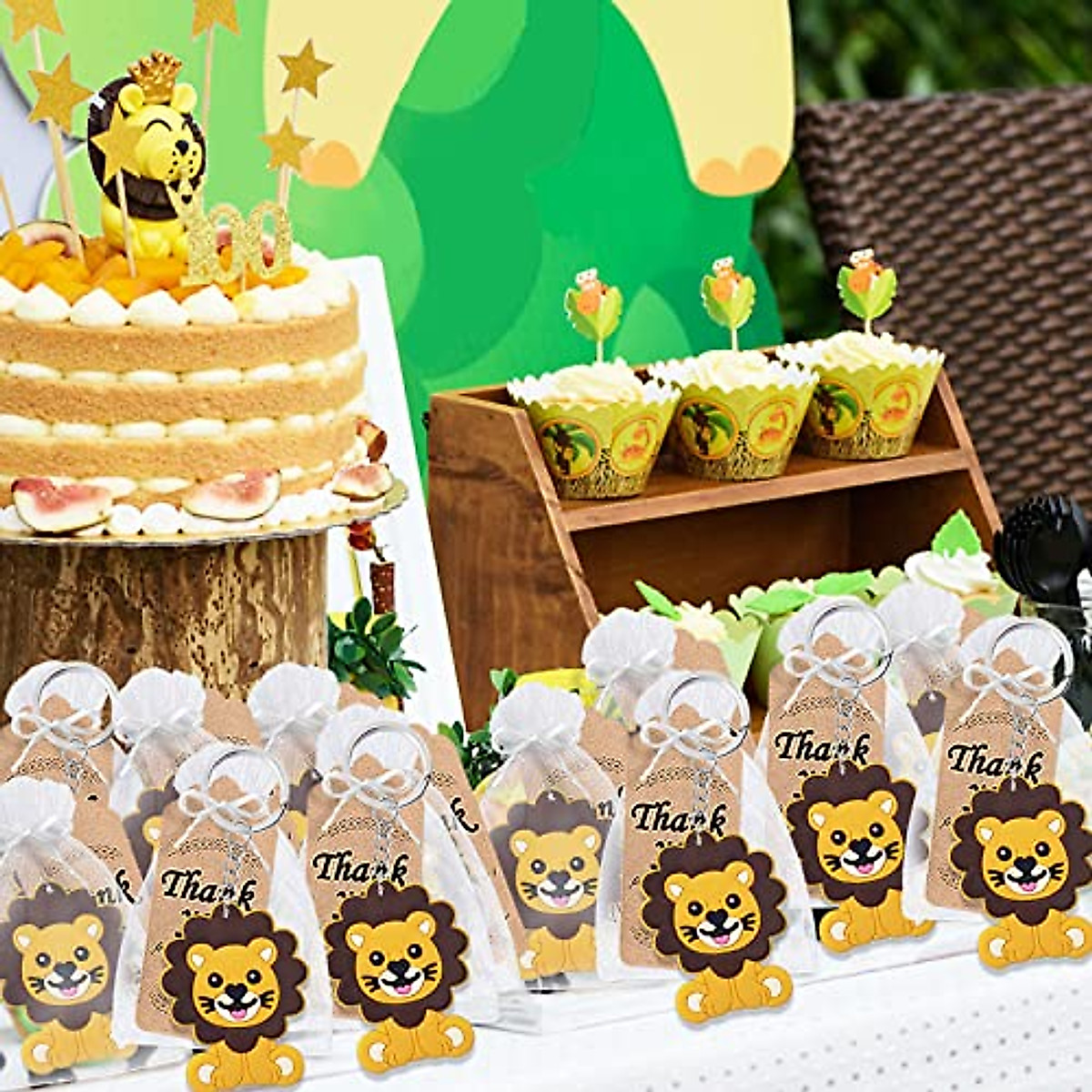 CiciBear 60 Pack Lion Party Decorations for Guests, 20 Lion Keychains, 20 Tags and 20 Gift Bags for Jungle Safari Wild Woodland Baby Shower, Kids Birthday Party Favor