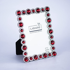 LARAINE Picture Photo Frame 4x6 Rhinestones Metal High Definition Glass Display Pictures for Tabletop Crystal Home Decorative Holiday Gift (Red, 4x6)