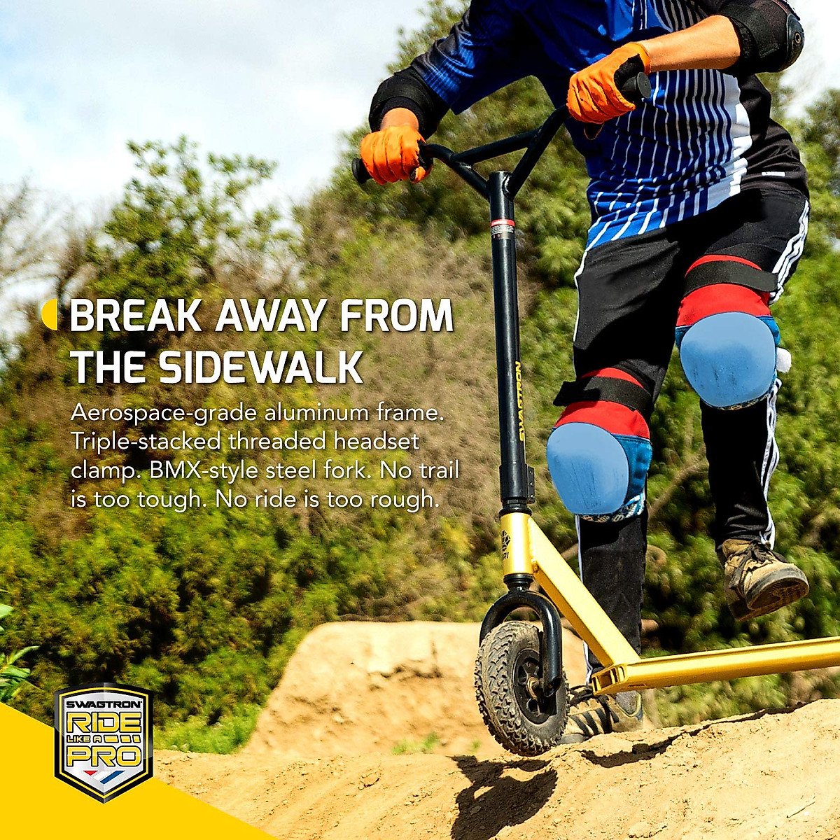 Swagtron KR1 All-Terrain Dirt Kick Scooter | ASTM-Certified & 8-INCH KNOBBY Tires