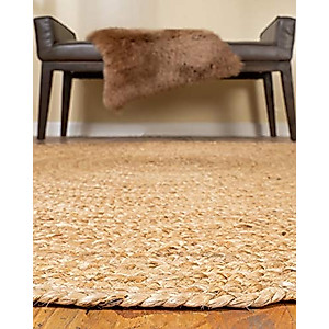 Natural Area Rugs - Round Jute Rug, Elsinore Collection, Hand Braided, Earth Friendly Natural Fiber Rug, Handmade & Reversible, Beige Round Area Rugs 6ft, Elegantly Hand Crafted Large Area Rugs
