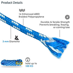 GEERTOP 6 Pack 5 mm Outdoor Guy Lines Tent Cords Lightweight Camping Rope with Aluminum Guylines Adjuster Tensioner for Camp Tent Tarp, Canopy Shelter, Hiking, Backpacking Blue