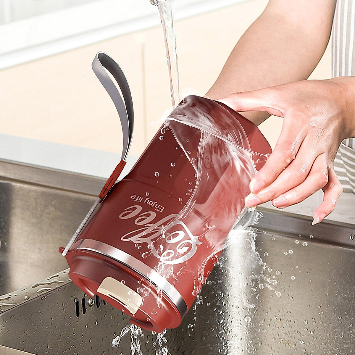 Colawind 16oz Travel Mug, Reusable Coffee Cups with Flip Top Lids, Stainless Steel Coffee Tumbler with Rope, 480ml Red Drink Cup for Iced Tea, Coffee, Water