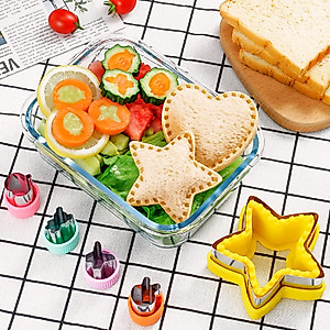 20Pcs Sandwich Cutter and Sealer Set for Kids, Decruster Maker Holiday Heart Cookie Cutters Fruit Vegetable Shapes Boys & Girls Bento Lunch Box with Mickey Mouse Dinosaur Star, etc