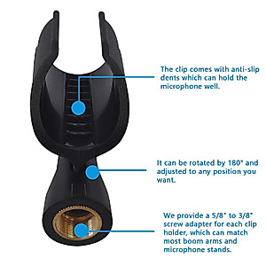 Mictop Universal Microphone Clip Holder, Comes with 5/8" Male to 3/8" Female Screw Adapter Suitable for Handheld Microphones, 2-Pack
