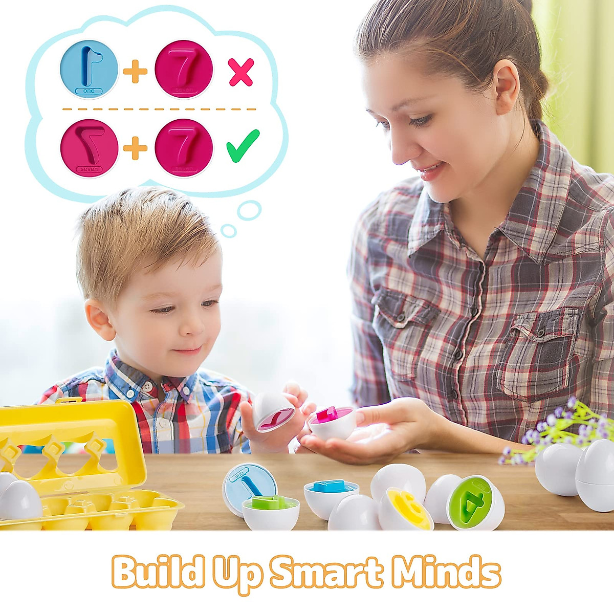 ZenBombs 12 Matching Eggs Learning Toys, Gifts for Toddlers, 3+ Year Old Baby Montessori Toys, Color Shape Recognition Skills, Preschool Educational Toy for Kids, Number