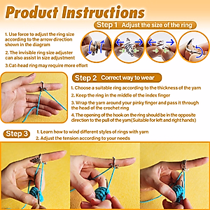 SGIBYN 8 Pack Adjustable Crochet Yarn Tension Ring for Crocheting, Crochet Ring for Finger, Peacock Cat Crochet Knitting Rings for Tension